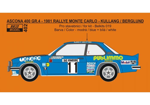 Rejimodel 402 Opel Ascona 400 - 1981 Rallye Monte Carlo 4th Place - Kullang / Berglund (for Belkits 019 Kit)