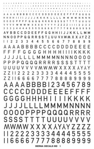 Berna Decals 001 Figures & Letters Black RAF Code (1, 2, 3, 4 & 6mm)