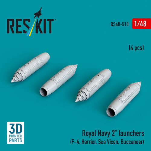 RES/KIT 48-0510 Royal Navy 2" Launchers (4pcs) (F-4, Harrier, Sea Vixen, Buccaneer) (3D Printed)