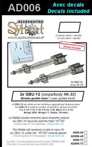 Syhart Decal AD006-48 2x GBU-12 (Body Mk.82) (Decals Included)