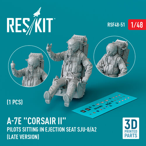 RES/KIT F48-0051 A-7E 'Corsair II' Pilot Sitting In Ejection Seat SJU-8/A2 (Late Version) (3D Printed) (1pc)