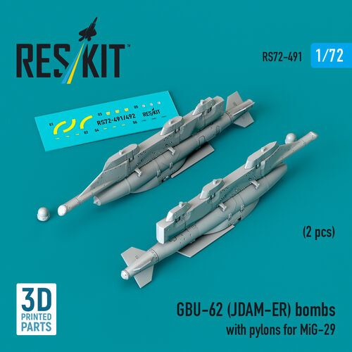 RES/KIT 72-0491 GBU-62 (JDAM-ER) Bombs With Pylons For MiG-29 (2pcs) (3D Printed)