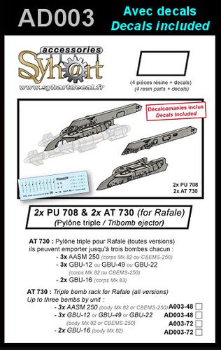 Syhart Decal AD003-48 2x Pylons PU 708 And 2x Tribomb Ejectors AT 730 (Decals Included)