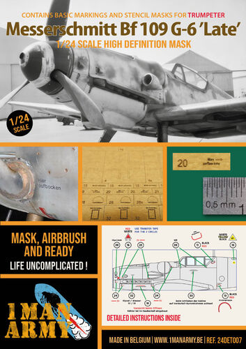 1 Man Army 24DET007 Messerschmitt Bf-109 G-6 Late - High Definition Airbrush Masks (for Trumpeter kits)