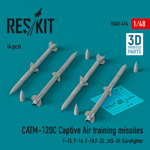 RES/KIT 48-0414 CATM-120C Captive Air Training Missiles (4pcs) (F-15, F-16, F-18, F-22, JAS-39, Eurofighter) (3D Printed)