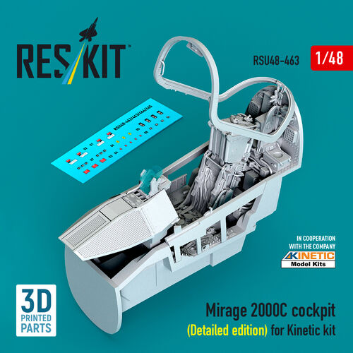 RES/KIT U48-0463 Dassault Mirage 2000 C - 3D-Printed Cockpit Detailed Edition (for Kinetic Kits)