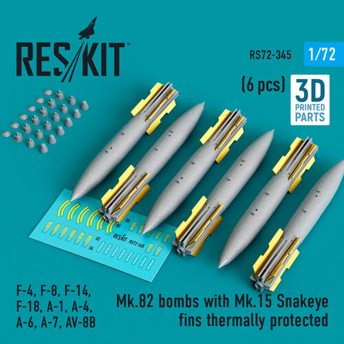 RES/KIT 72-0345 Mk.82 Bombs With Mk.15 Snakeye Fins Thermally Protected (6 pcs) (F-4, F-8, F-14, F-18, A-1, A-4, A-6, A-7, AV-8B)