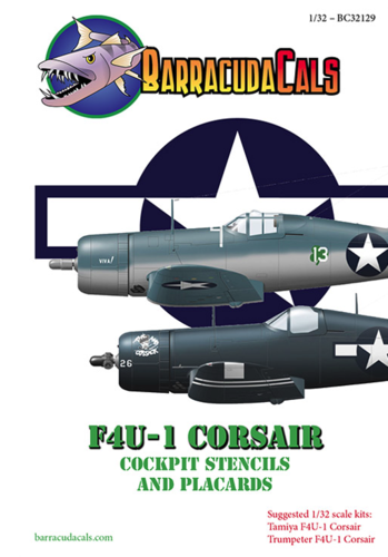 Barracuda Studios C32129 F4U-1 Corsair Cockpit Stencils and Placards
