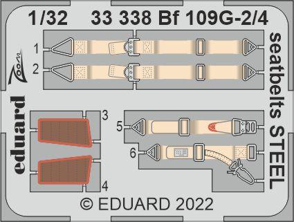 Eduard 33338 Bf 109G-2/4 seatbelts STEEL REVELL