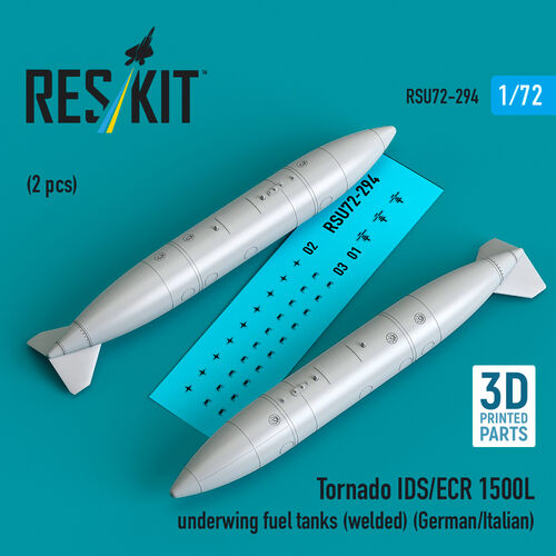 RES/KIT U72-0294 PANAVIA Tornado IDS / ECR - 1500L Underwing Fuel Tanks - Welded (German AF / Italian AF) (2 pcs / 3D Printed)