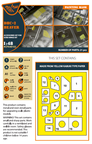 Clear Prop Models A48102 DHC-2 Beaver - Painting Mask on "Yellow Kabuki Paper" (for Dora Wings Kits)