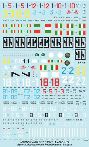 TAURO MODEL 48-524 G.55 / SM.79 and Bf-109 - ANR Insignia and Codes