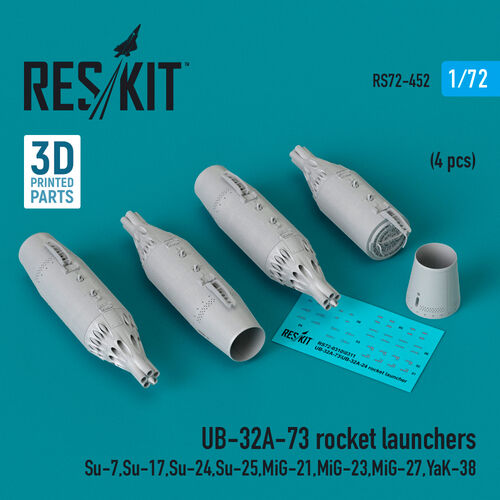 RES/KIT 72-0452 UB-32A-73 Rocket Launchers (4pcs) (Su-7, Su-17, Su-24, Su-25, MiG-21, MiG-23, MiG-27, YaK-38) (3D Printed)