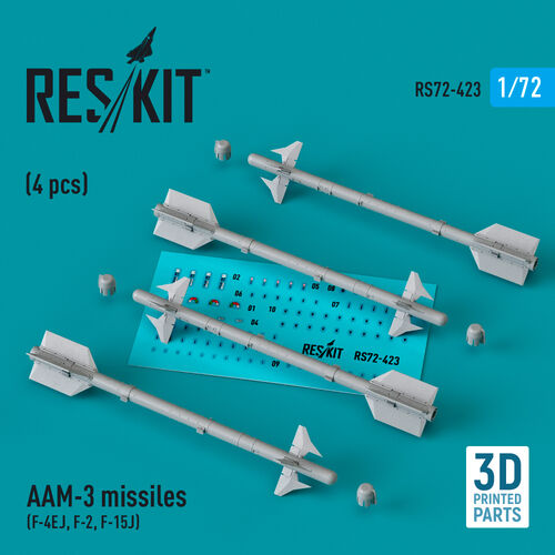 RES/KIT 72-0423 AAM-3 Missiles (4pcs) (F-4EJ, F-2, F-15J) (3D Printed)