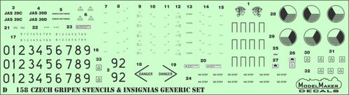Model Maker Decals D48158 Czech Gripen Stencils & Insignias Generic Set