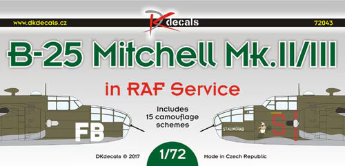 DKdecals 72043 North American B-25 Mitchell Mk.II / III in RAF Service
