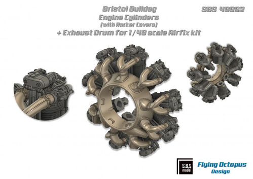 SBS Model 48092 Bristol Bulldog Engine Cylinders (With Rocker Covers) And Exhaust Drum (For Airfix Kit)