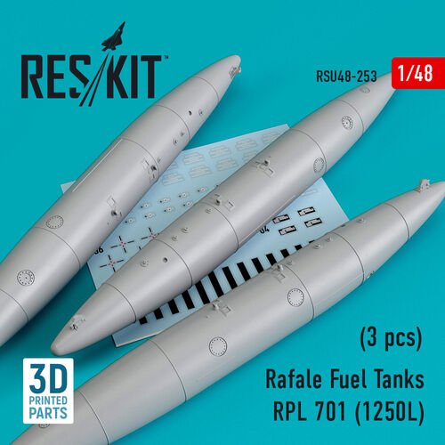 RES/KIT U48-0253 Rafale Fuel Tanks RPL 701 (1250L) (3 pcs) (3D Printing)