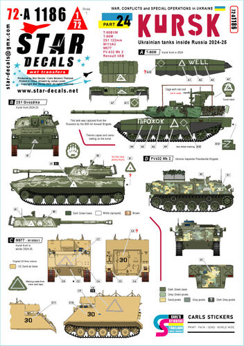 Star-Decals 72-A1186 War in Ukraine Part 24 / Kursk - Ukrainian Tanks inside Russia 2024-25. Tanks, SPGs and AFVs.