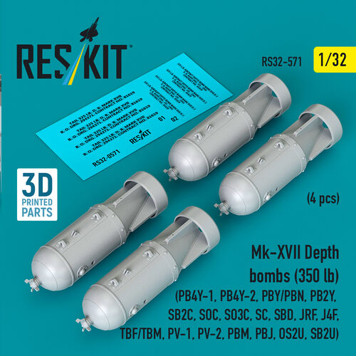 RES/KIT 32-0571 Mk.XVII Depth Bombs 350 lb (4 pcs / 3D Printed)