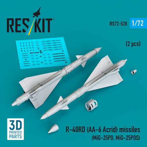 RES/KIT 72-0528 R-40RD (AA-6 'Acrid') Missiles (2pcs) (MiG-25PD, MiG-25PDS) (3D Printed)