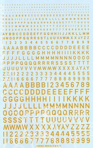 Berna Decals 005 Figures & Letters Yellow RAF Code (1, 2, 3, 4 & 6mm)