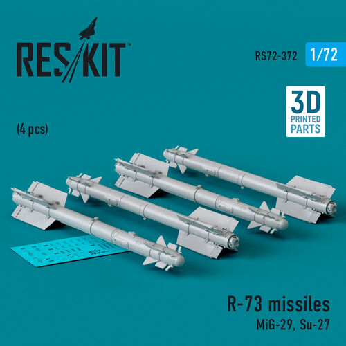 RES/KIT 72-0372 R-73 Missiles (4pcs) (MiG-29, Su-27) (3D Printed)