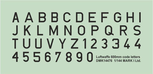Mark I Decals DMK14476 Luftwaffe Code Letters - Black (2 sheets)