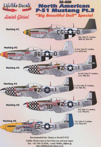 Lifelike Decals 32020 North American P-51 B/D Mustang Part 3 (6 schemes)