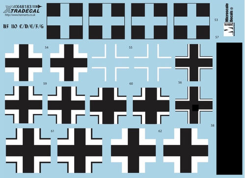 Xtradecal 48183 Messerschmitt Bf-110 C/D/E/F/G (9 schemes)