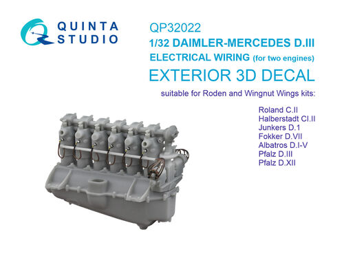 Quinta Studio QP32022 Daimler-Mercedes D.III Electrical Wiring for Roland C.II / Albatros D.I-V / Pfalz D.III/D.XII and Junkers D.1 etc. (for Wingnut Wings and Roden Kits)