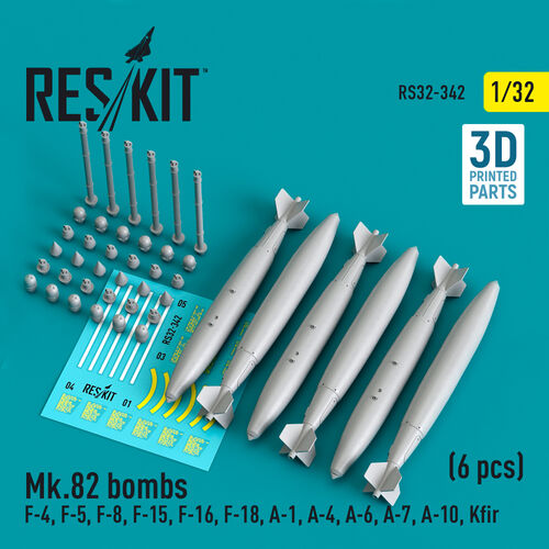 RES/KIT 32-0342 Mk.82 Bombs (6 pcs) (F-4, F-5, F-8, F-15, F-16, F-18, A-1, A-4, A-6, A-7, A-10, Kfir)
