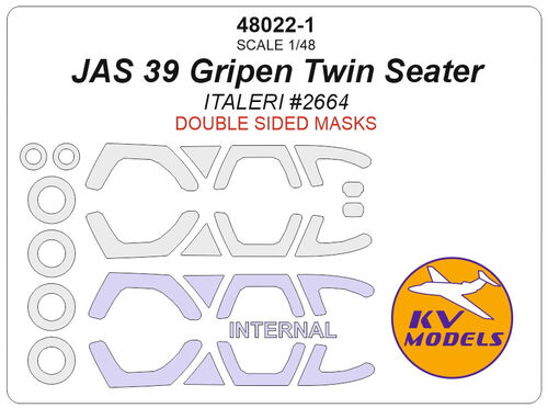 KV Models 48022-1 JAS 39 Gripen Twin Seater (ITALERI #2664) - Double Sided And Wheels Masks