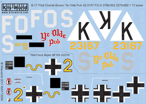 Kits World 172054 Boeing B-17 F 'Ye Olde Pub' and Franz Stigler's ME109 JG/27/6