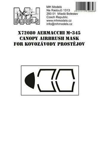 MH Models X72080 Aermacchi M-345 canopy airbrush mask for Kovozávody Prostějov