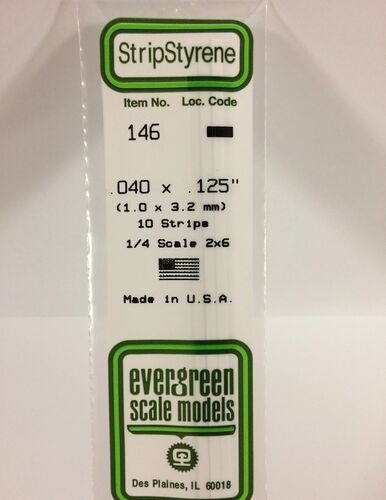 Evergreen 00146 Polystyrene Strip 1,00 x 3,20 mm (35 cm) (1 pcs)