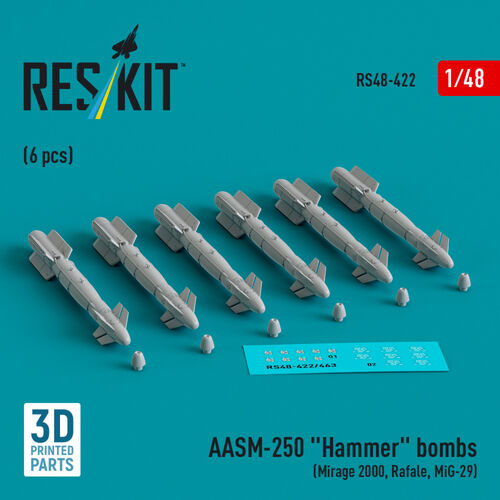 RES/KIT 48-0422 AASM-250 'Hammer' (6 pcs) (Mirage 2000, Rafale, MiG-29) (3D Printed)