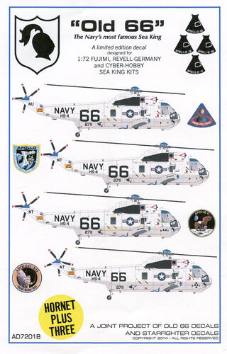 Old 66 Decals AD7201B Sikorsky SH-3D - Apollo 8, 10, 11, & 12 Mission Decals