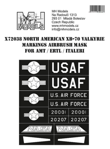MH Models X72038 North American XB-70 Valkyrie Markings airbrush mask
