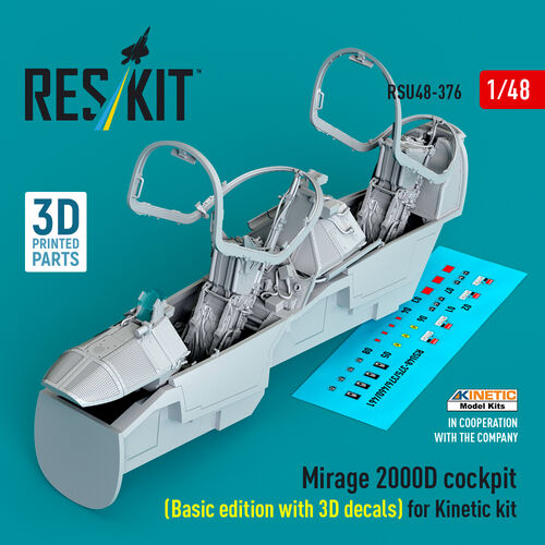RES/KIT U48-0376 Mirage 2000D Cockpit (Basic Edition With 3D Decals) For Kinetic Kit (3D Printed)