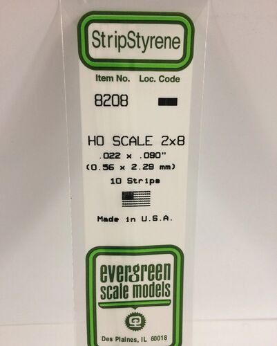 Evergreen 08208 "O" Scale Polystyrene Strip (35 cm) 0,56 x 2,28 mm (2 x 8) (1 pc)