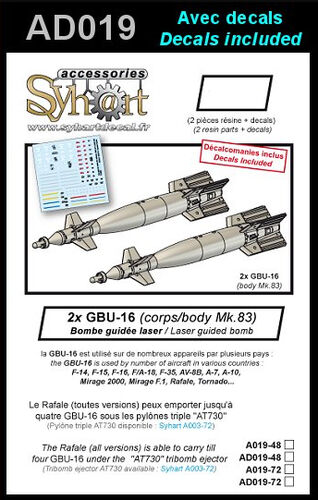 Syhart Decal AD019-72 2x GBU-16 (Body Mk.83) (Decals Included)