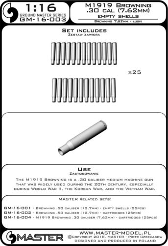 Master GM-16-003 M1919 Browning .30 caliber (7.62mm) - empty shells (25pcs)