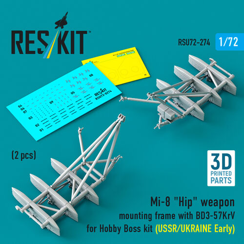 RES/KIT U72-0274 Mil Mi-8 "Hip" - 3D-Printed Weapon Mounting Frame with BD3-57KrV - USSR / Ukraine Early (2 pcs / for Trumpeter Kits)