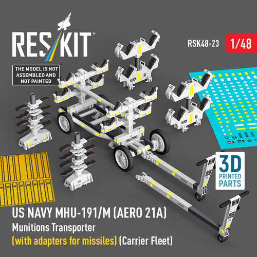 RES/KIT K48-0023 US Navy MHU-191/M (AERO 21A) Munitions Transporter (With Adapters For Missiles) (Carrier Fleet) (3D Printed Model Kit)