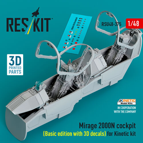 RES/KIT U48-0375 Mirage 2000N Cockpit (Basic Edition With 3D Decals) For Kinetic Kit (3D Printed)