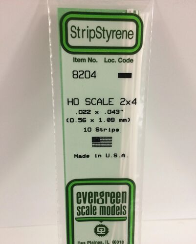 Evergreen 08204 "O" Scale Polystyrene Strip (35 cm) 0,56 x 1,10 mm (2 x 4) (1 pc)