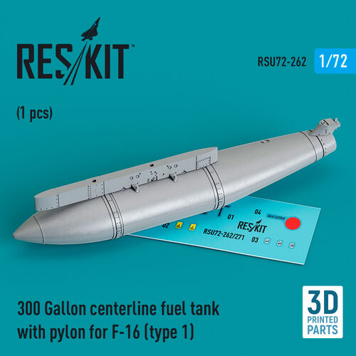 RES/KIT U72-0262 300 Gallon Centerline Fuel Tank With Pylon For F-16 (Type 1) (1pc) (3D Printed)