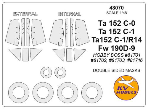 KV Models 48070 Ta 152 C-0 / Ta 152 C-1 / Ta152 C-1/R14 / Fw 190D-9 (HOBBY BOSS) - (double sided) + wheels masks