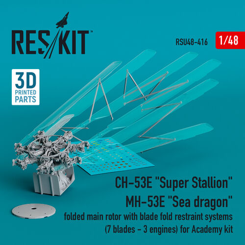 RES/KIT U48-0416 CH-53E 'Super Stallion', MH-53E 'Sea Dragon' Folded Main Rotor With Blade Fold Restraint Systems (7 Blades - 3 Engines) For Academy Kit (3D Printed)